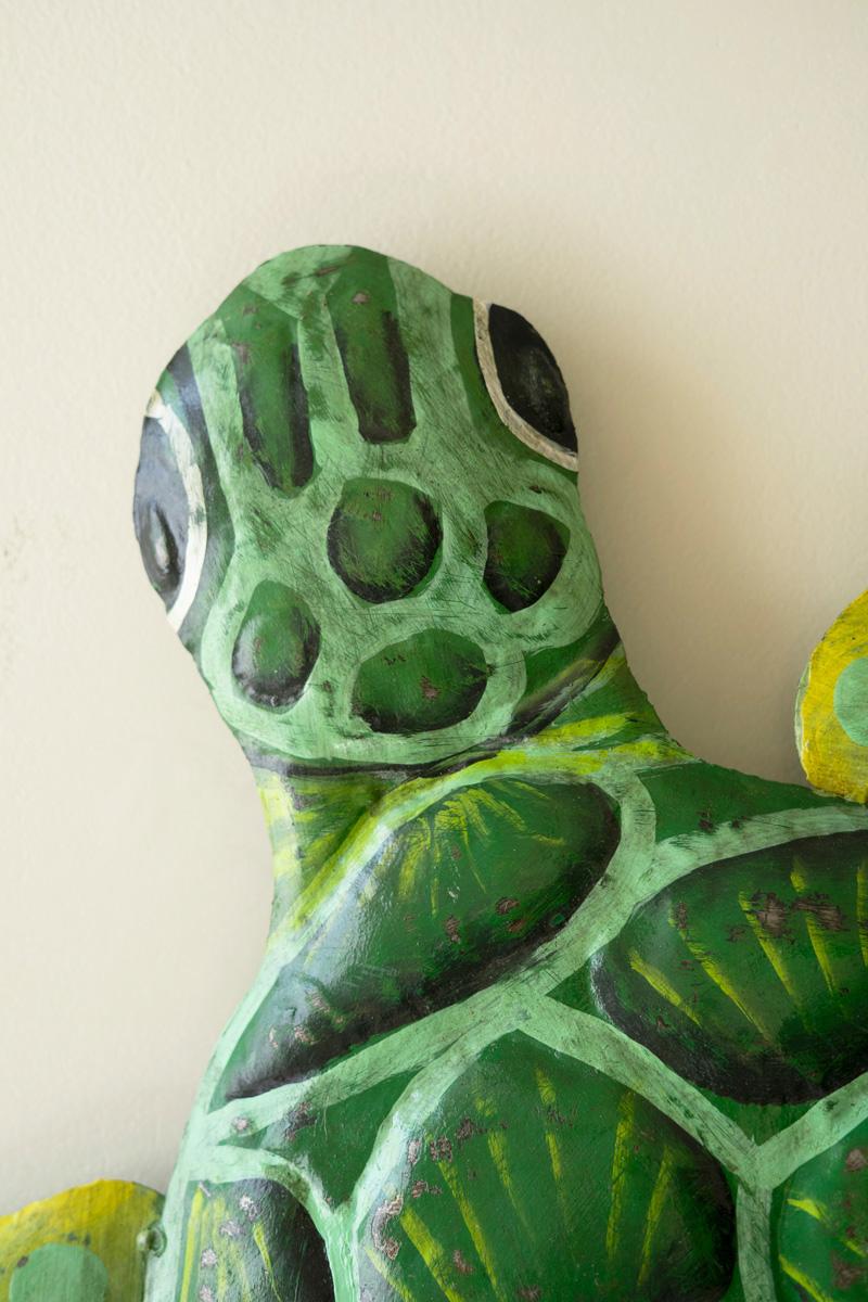 hand-hammered recycled metal sea turtle wall art