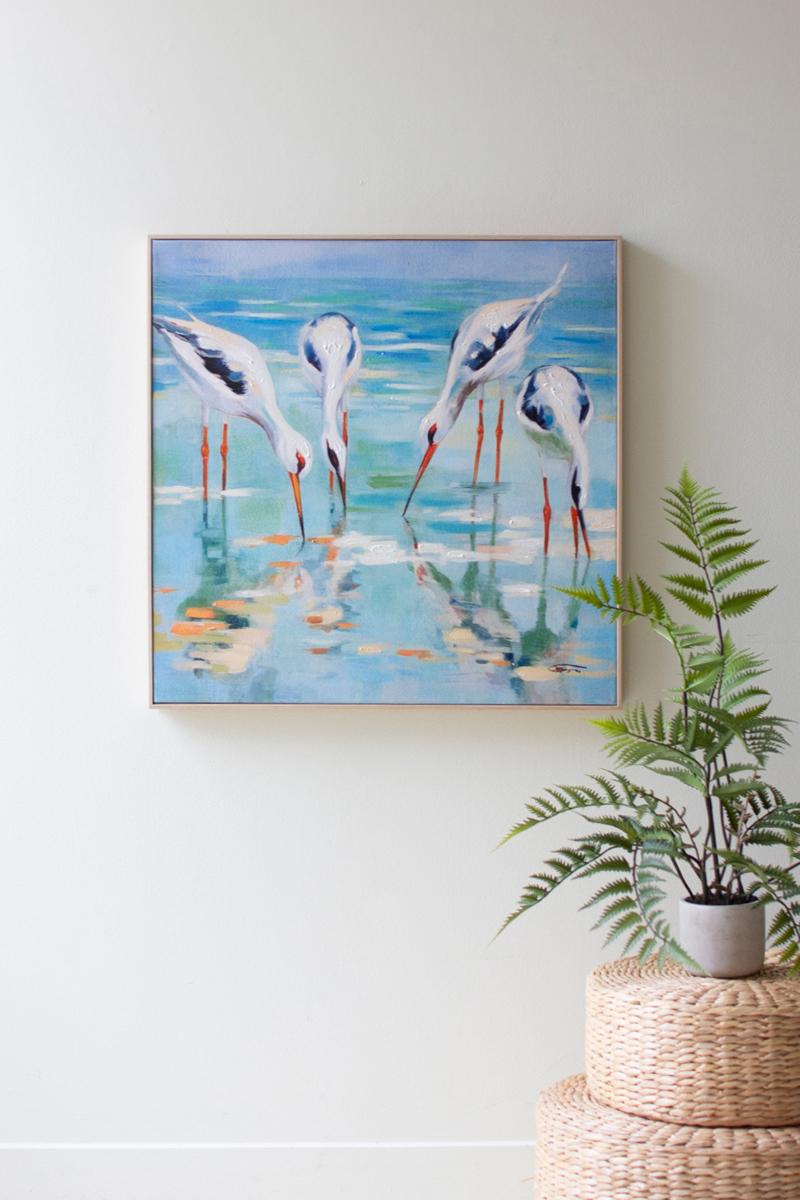 framed acrylic shore birds painting