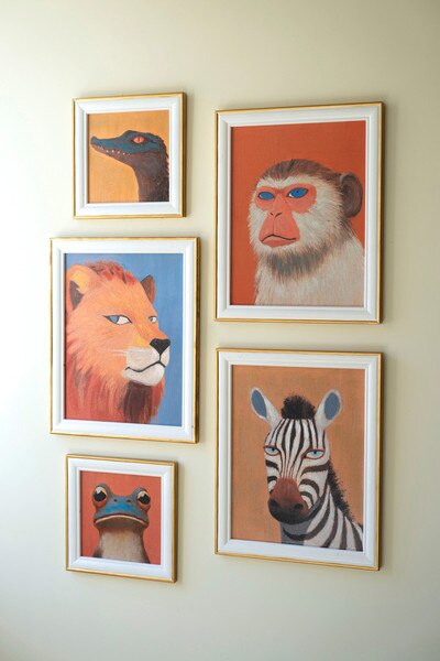 set of 5 framed animal prints