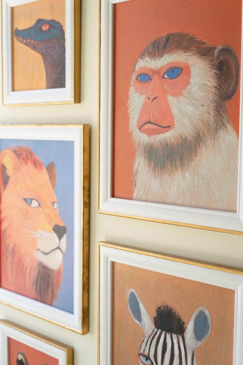 set of 5 framed animal prints