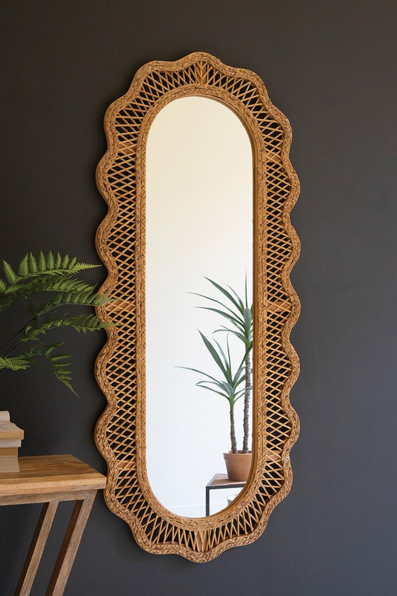 rattan squiggle framed rectangle mirror
