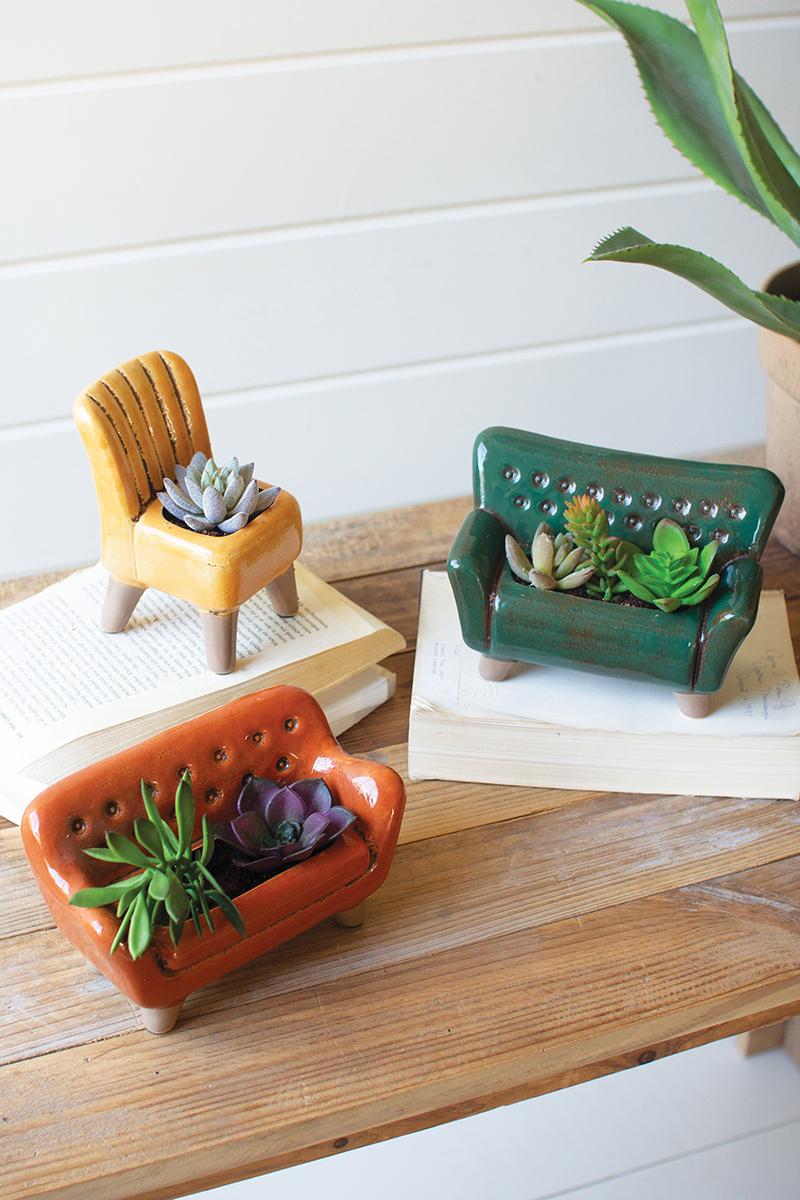 Set of 3 Ceramic Sofa and Chair Planters