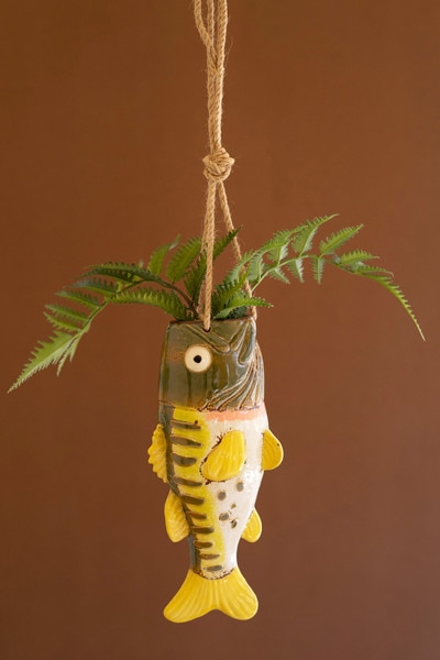 ceramic largemouth bass hanging vase
