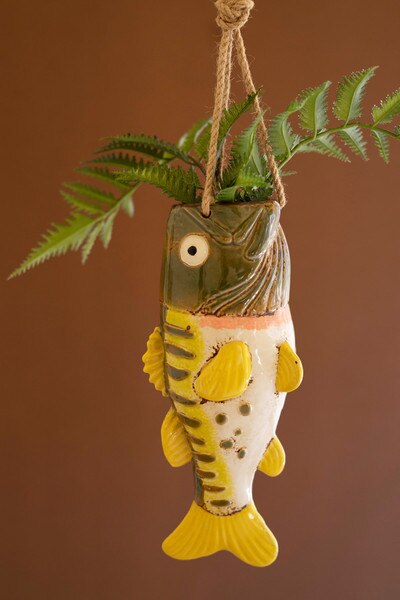ceramic largemouth bass hanging vase