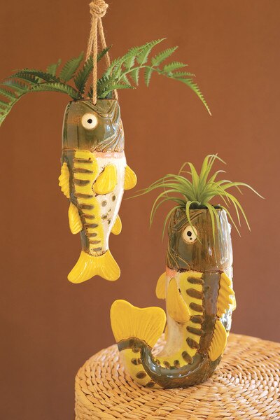 ceramic largemouth bass tabletop vase