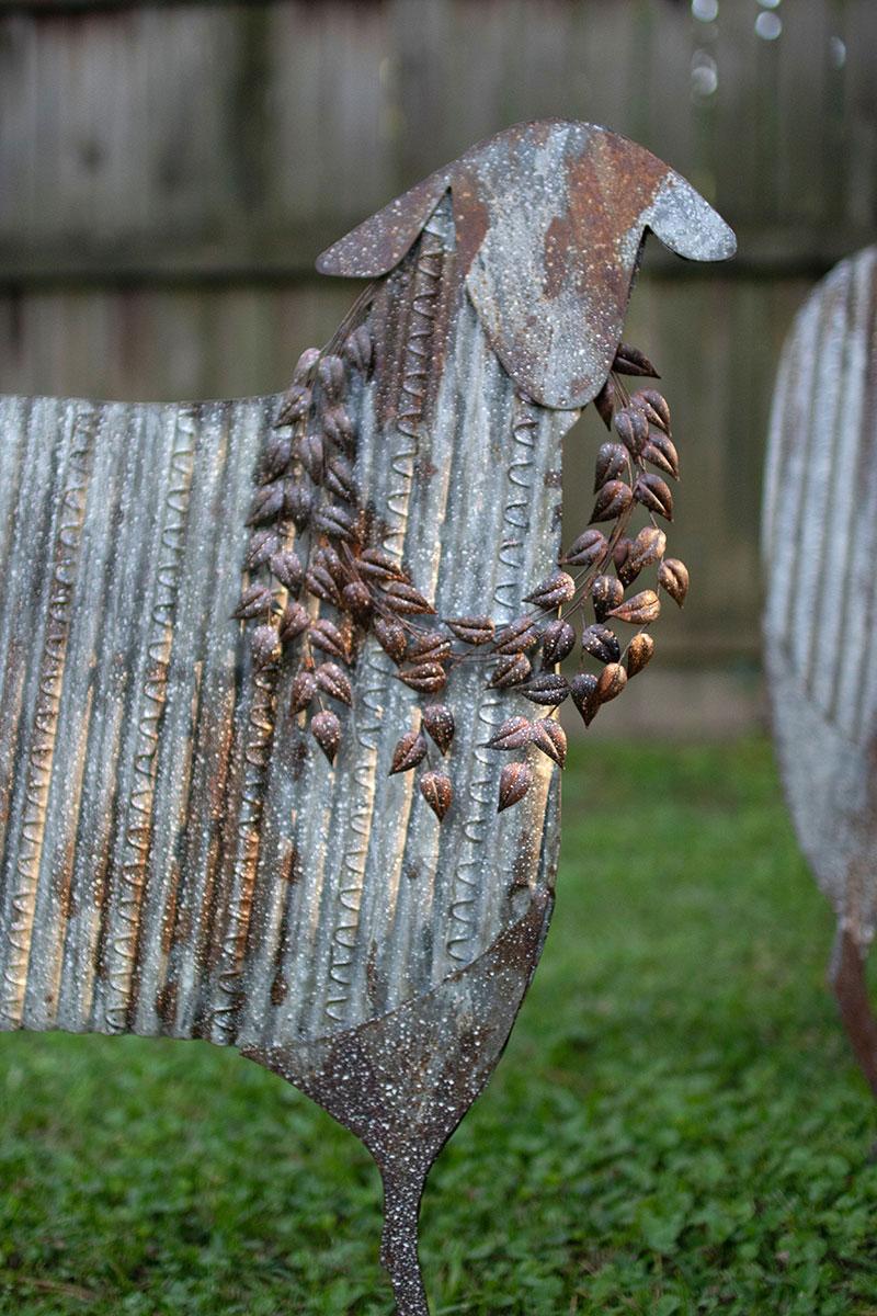set of three corrugated metal christmas sheep yard art