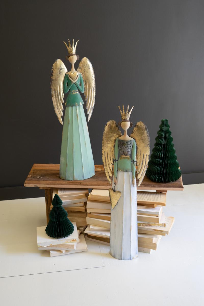 set of 2 painted metal angels