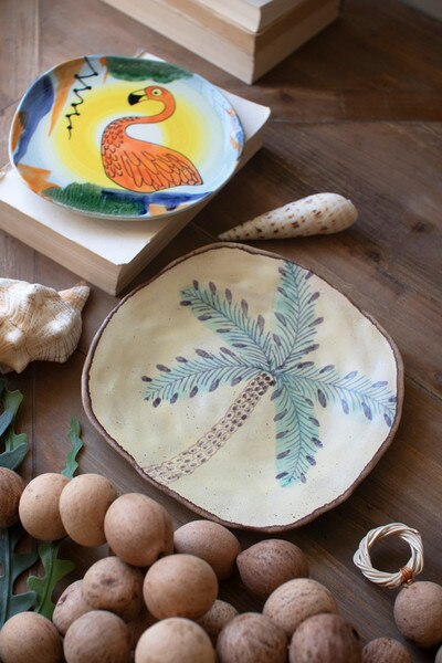 stoneware palm tree plate