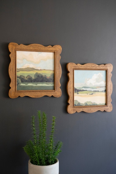 set of 2 natural wood framed landscape prints