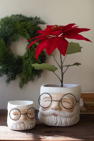 set of 2 concrete santa planters