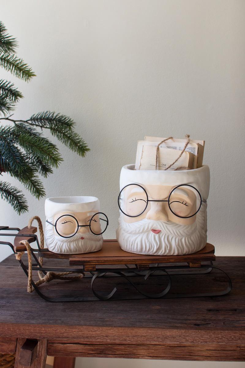 set of 2 concrete santa planters