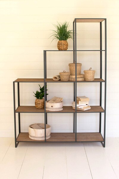 stair-step wood & metal display unit