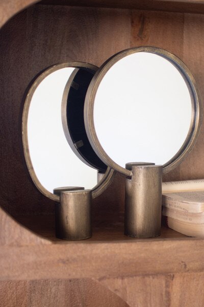 set of 2 antique gold tabletop mirrors