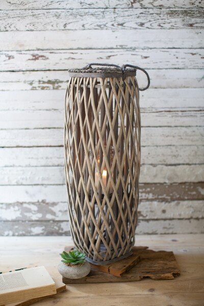 tall grey square willow lantern - large