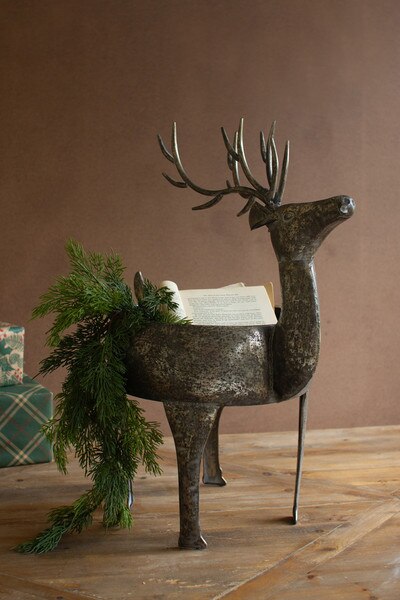 rustic metal reindeer planter