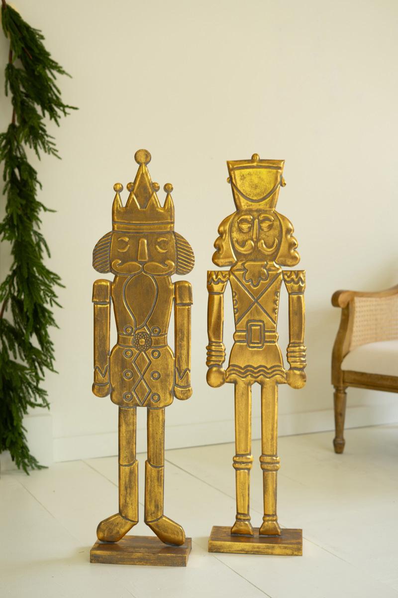 Set of 2 Gold Metal Nutcrackers: Timeless Holiday Decor Essentials
