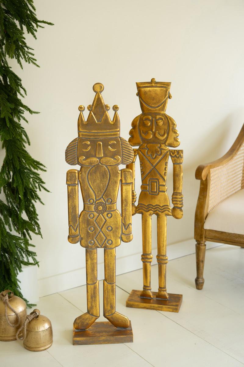 Set of 2 Gold Metal Nutcrackers: Timeless Holiday Decor Essentials