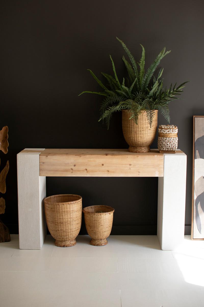 textured console with wooden top