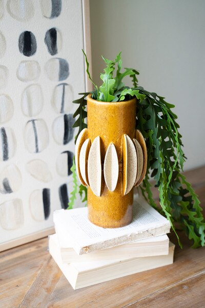 mid-century atomic vase mustard