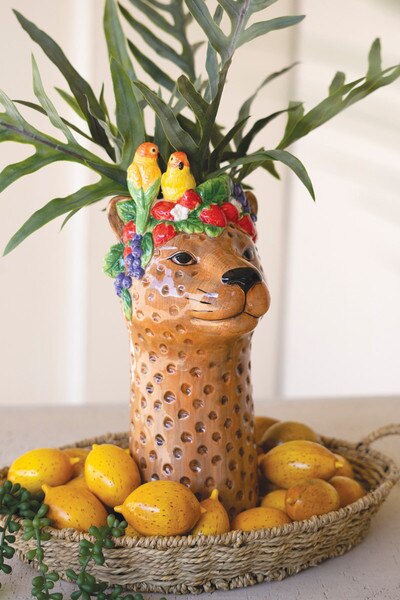 ceramic tropical cheetah vase