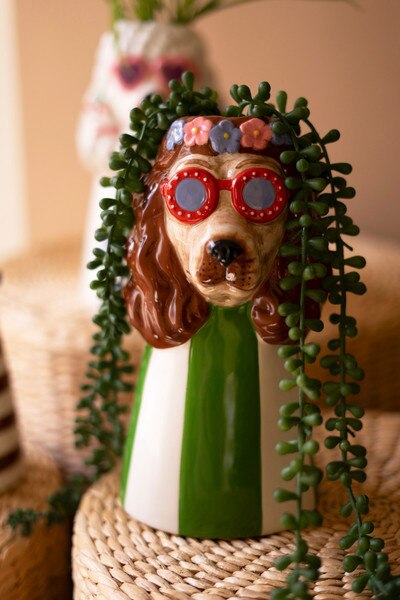 set of 3 ceramic dogs with sunnies vases