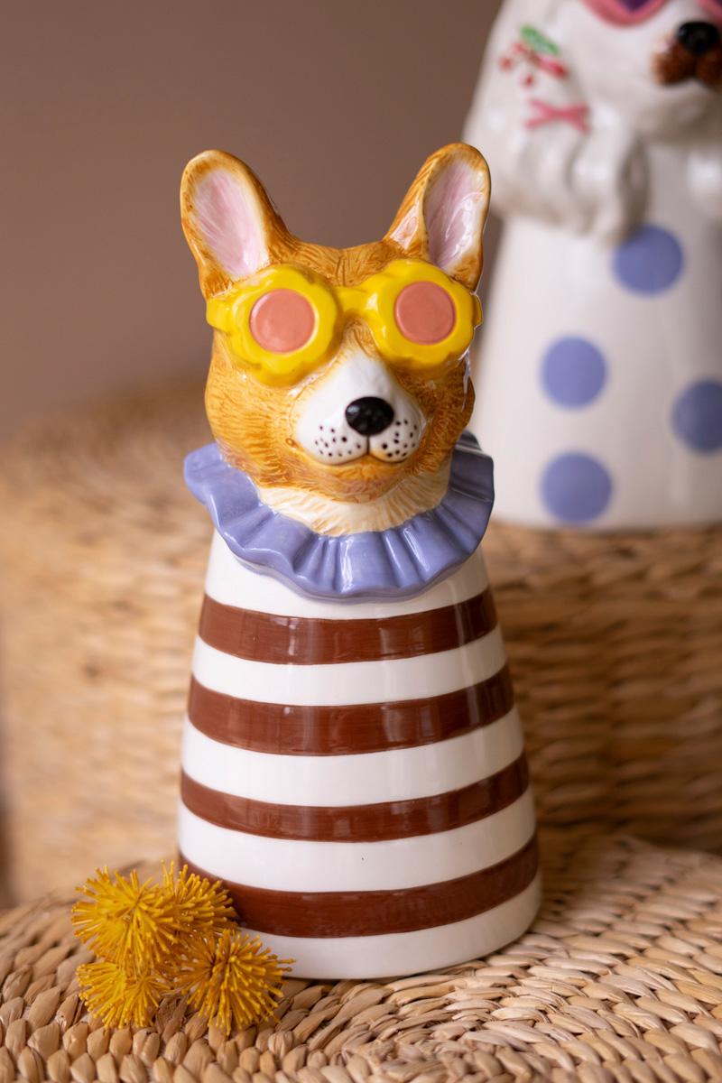 set of 3 ceramic dogs with sunnies vases