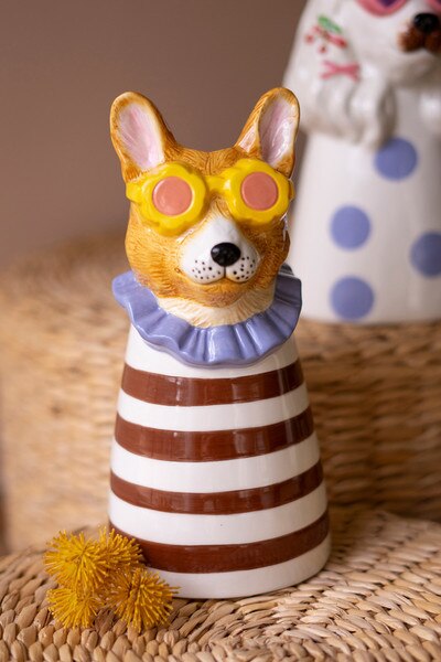 set of 3 ceramic dogs with sunnies vases