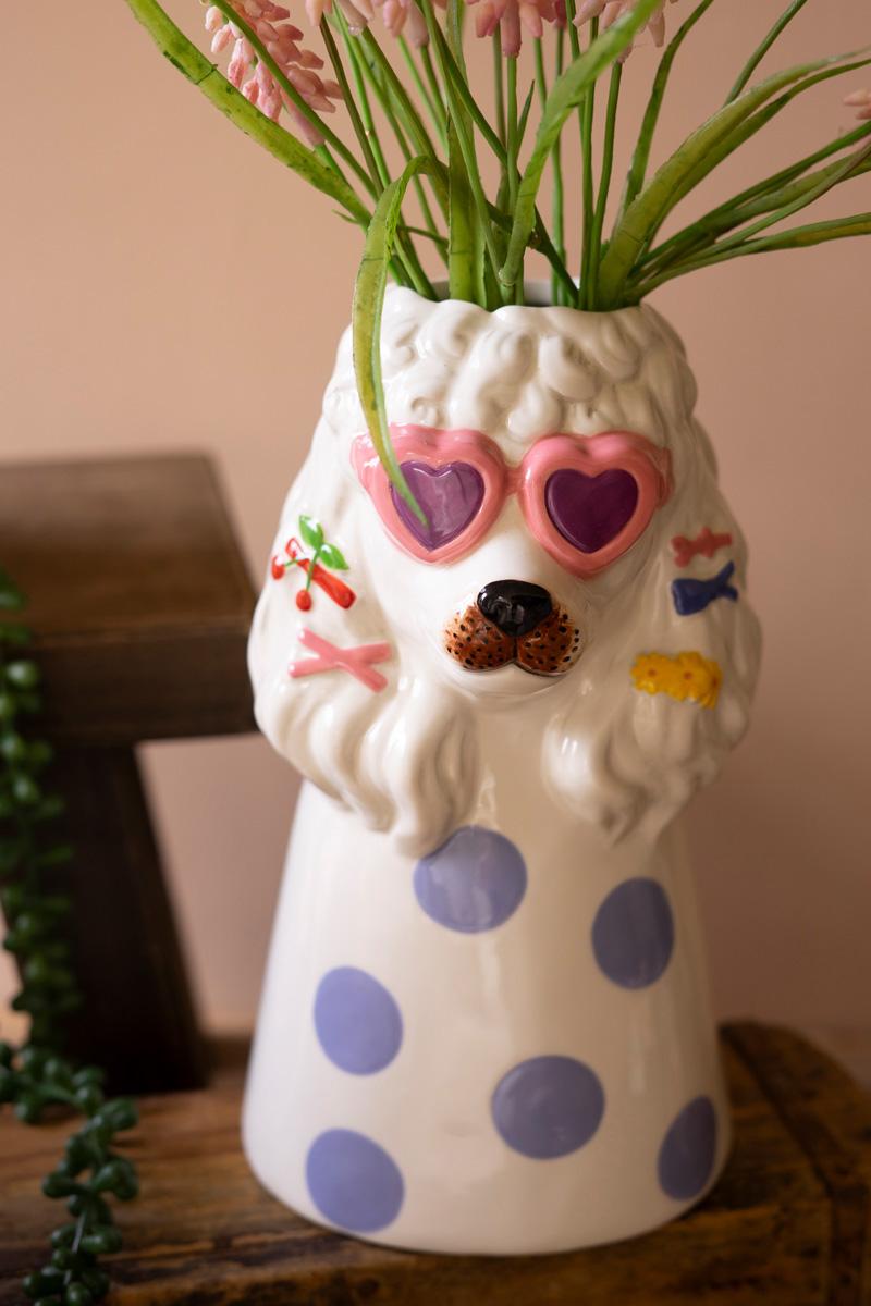 set of 3 ceramic dogs with sunnies vases