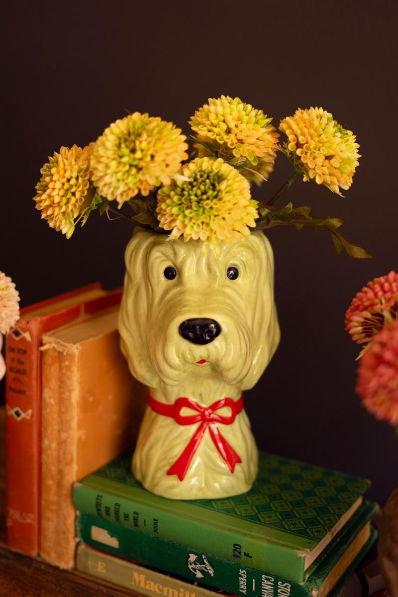set of 3 ceramic dog with bows vases