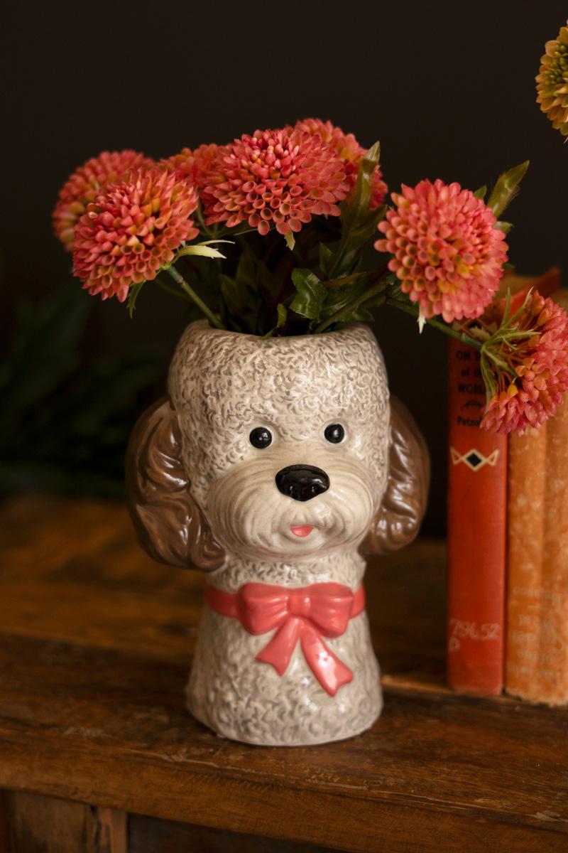 set of 3 ceramic dog with bows vases