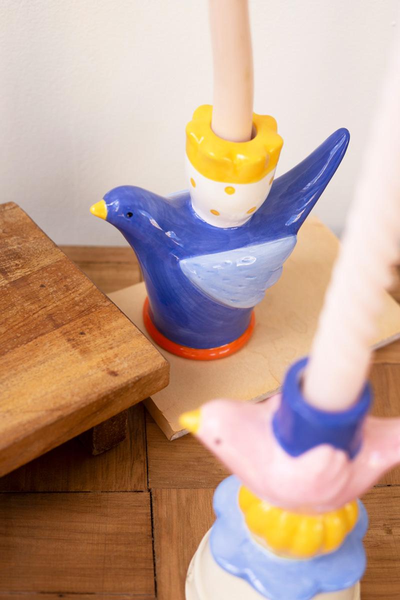 set of 5 ceramic bird taper candle holders