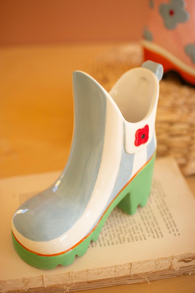 set of 2 colorful ceramic rubber boot vases