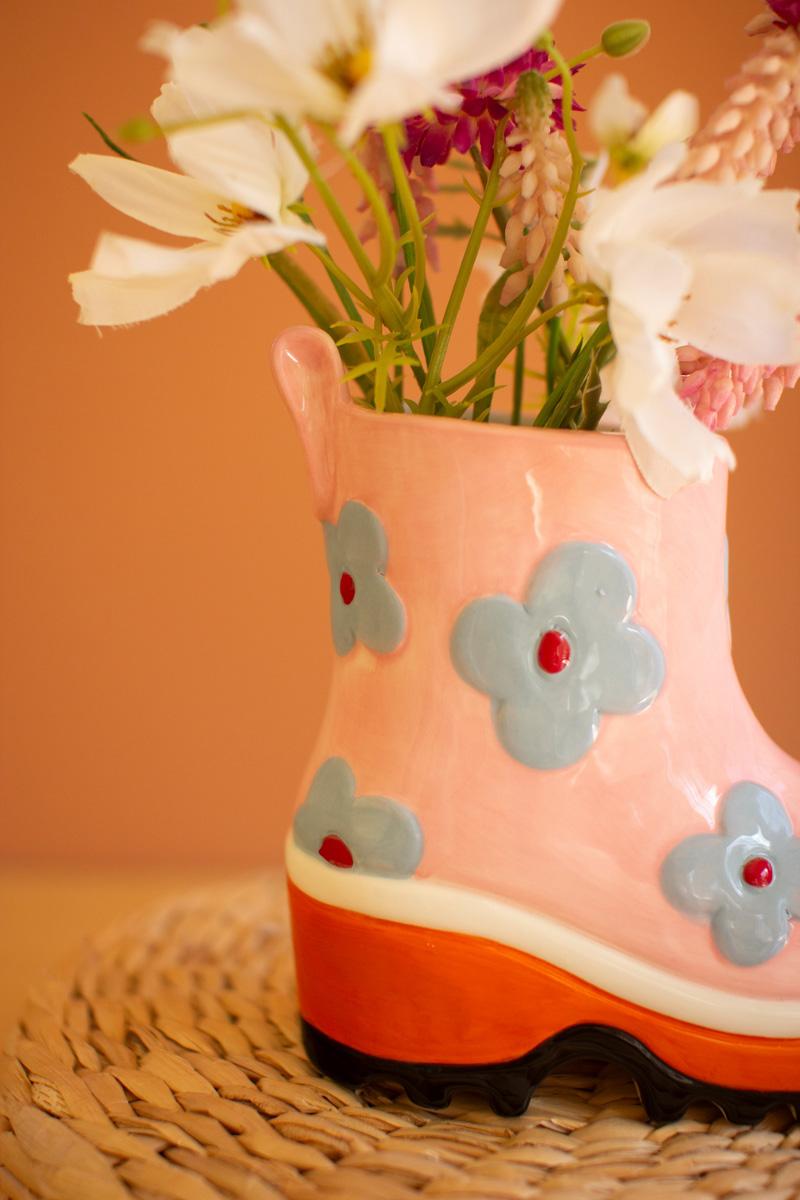 set of 2 colorful ceramic rubber boot vases