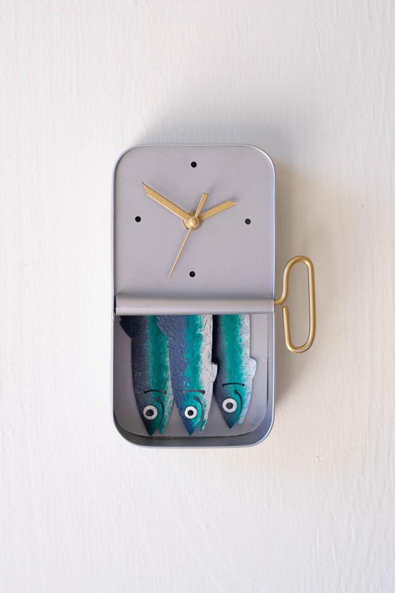 hand-painted sardines wall clock