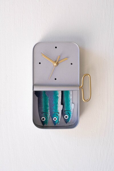 hand-painted sardines wall clock