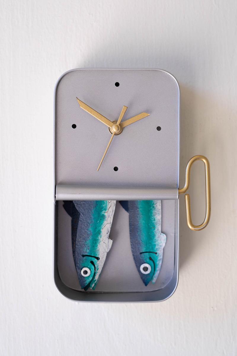 hand-painted sardines wall clock