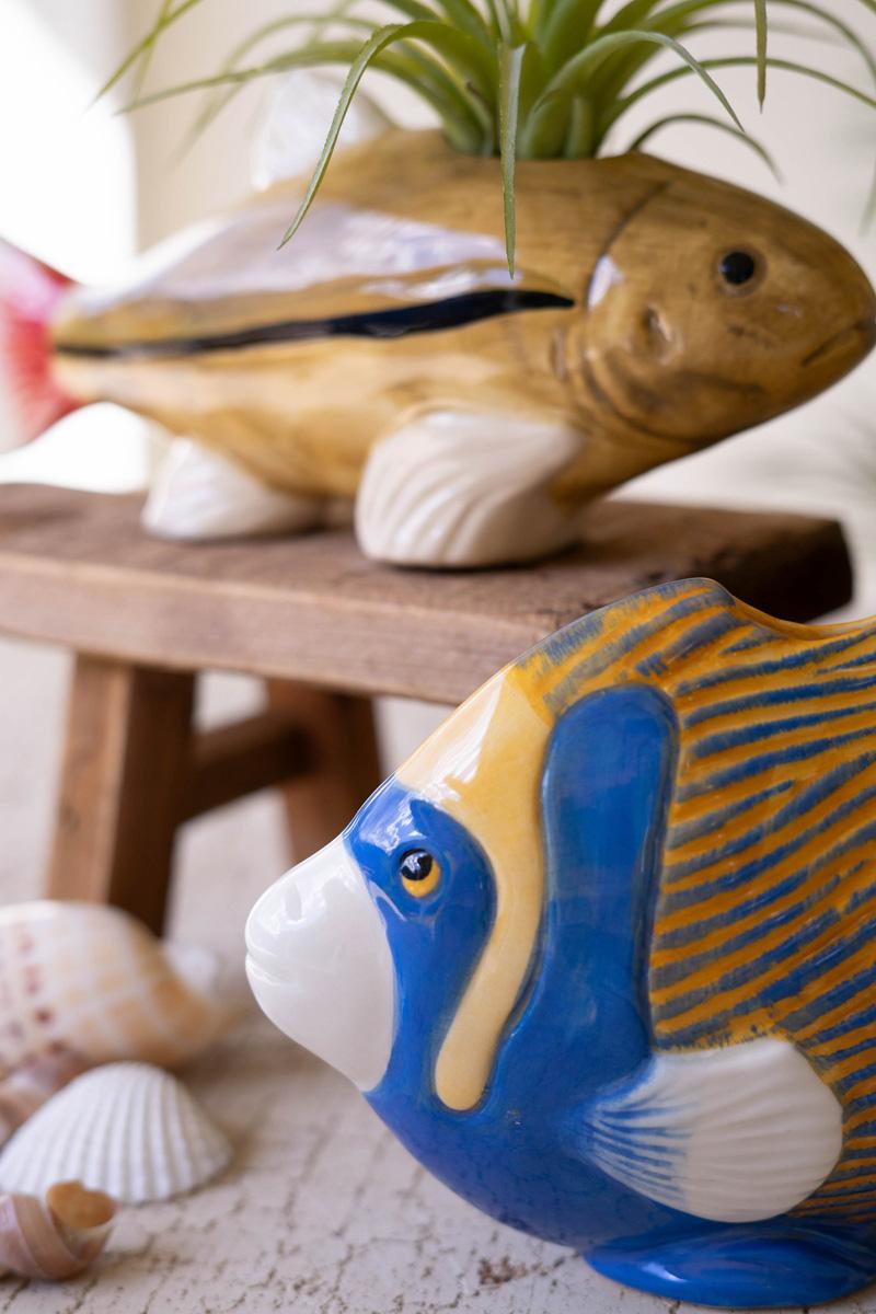 set of 2 ceramic fish vases