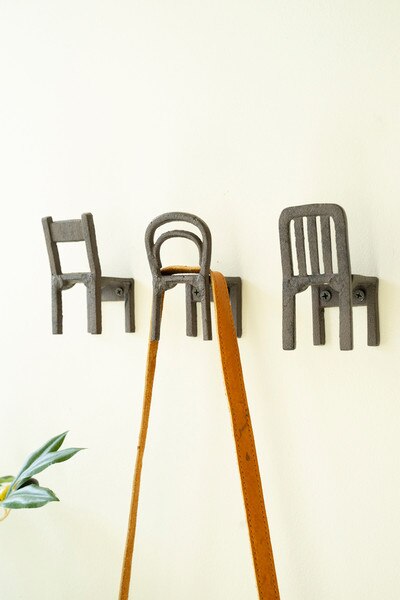 set of 3 cast iron chair coat hooks