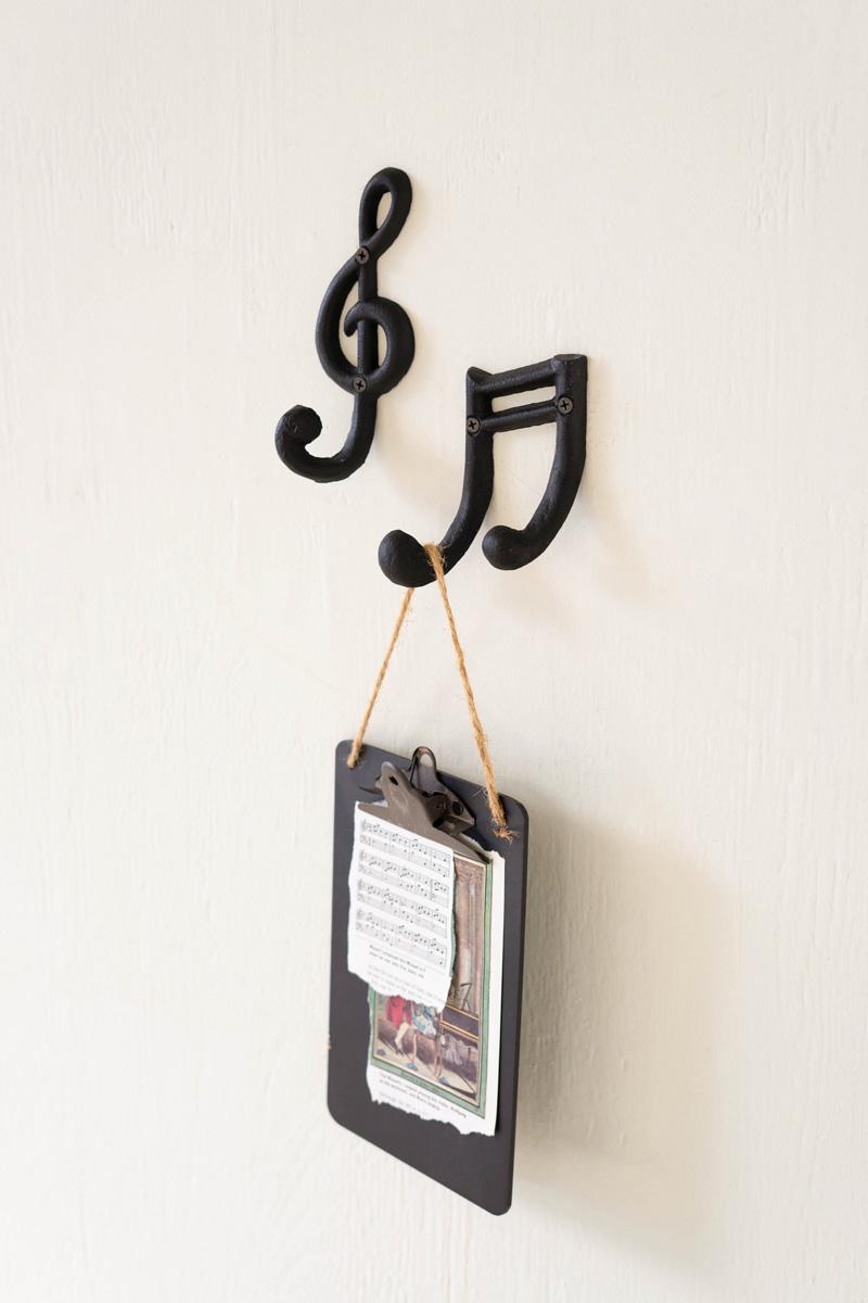 set of 2 cast iron musical notes hooks