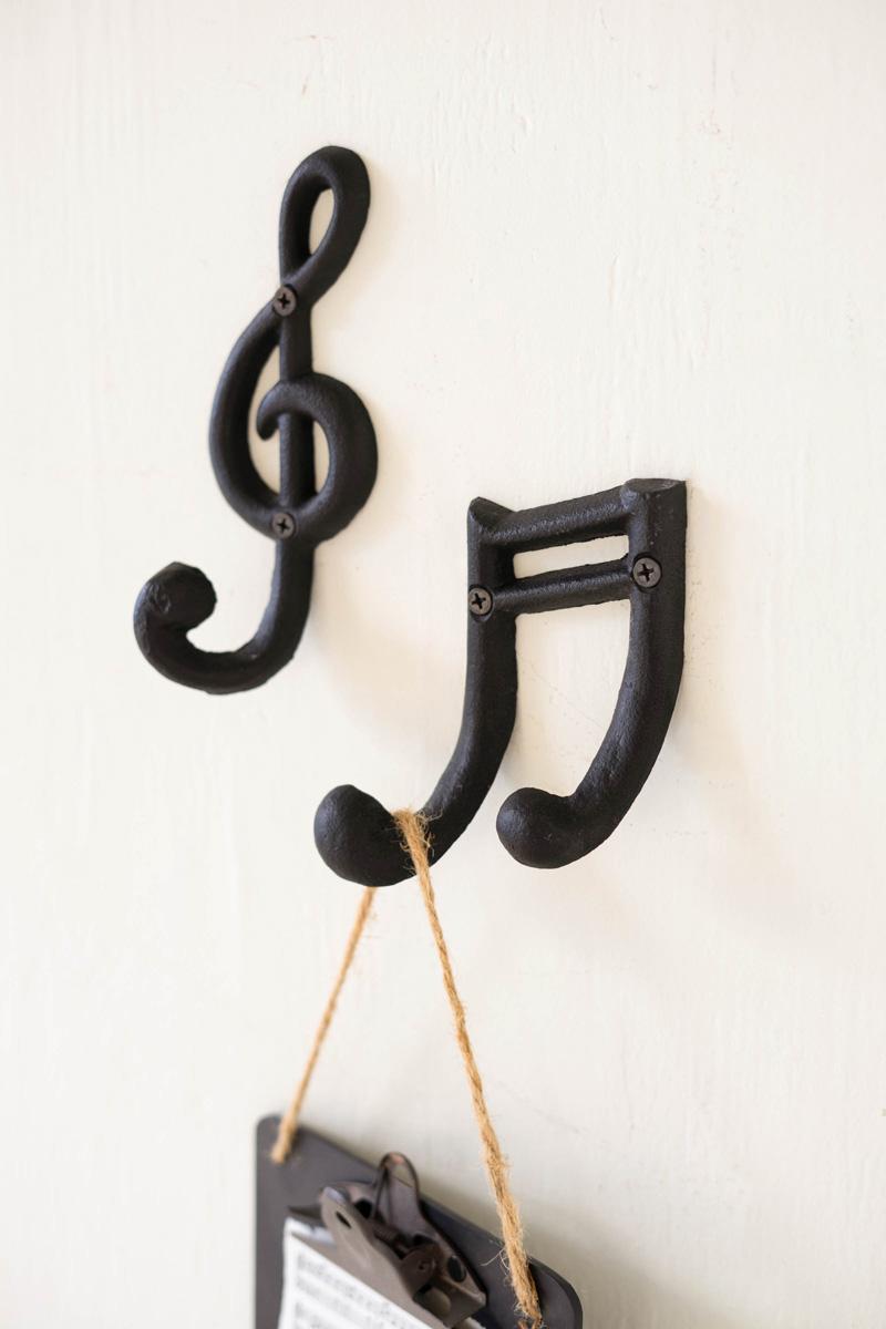 set of 2 cast iron musical notes hooks