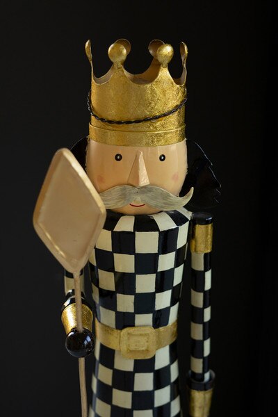 set of 2 painted metal and wood checkerboard nutcrackers