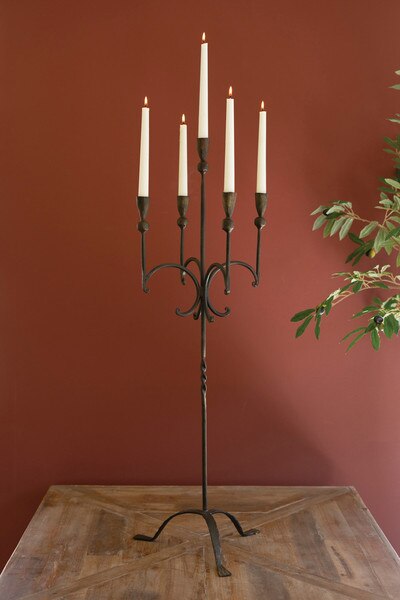 forged iron rustic five taper candelabra