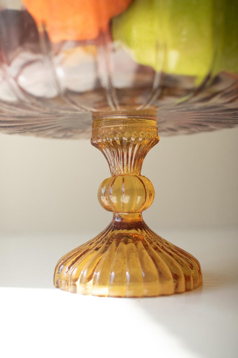 multi colored scalloped glass compote