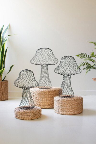 set of 3 wire mushrooms