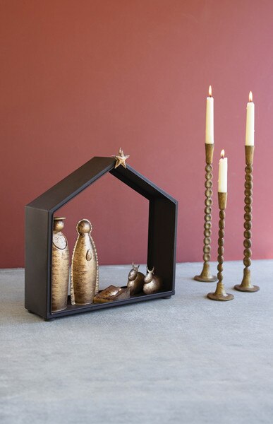 metal nativity and barn