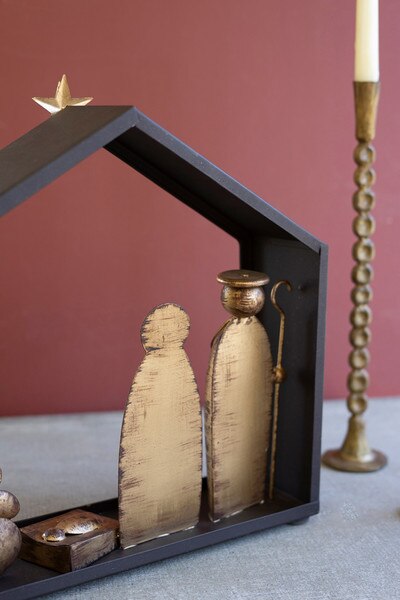 metal nativity and barn