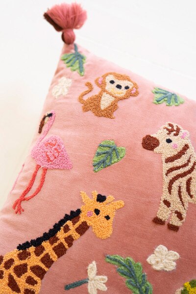 Textile Pillows | embroidered velvet pillow with animals