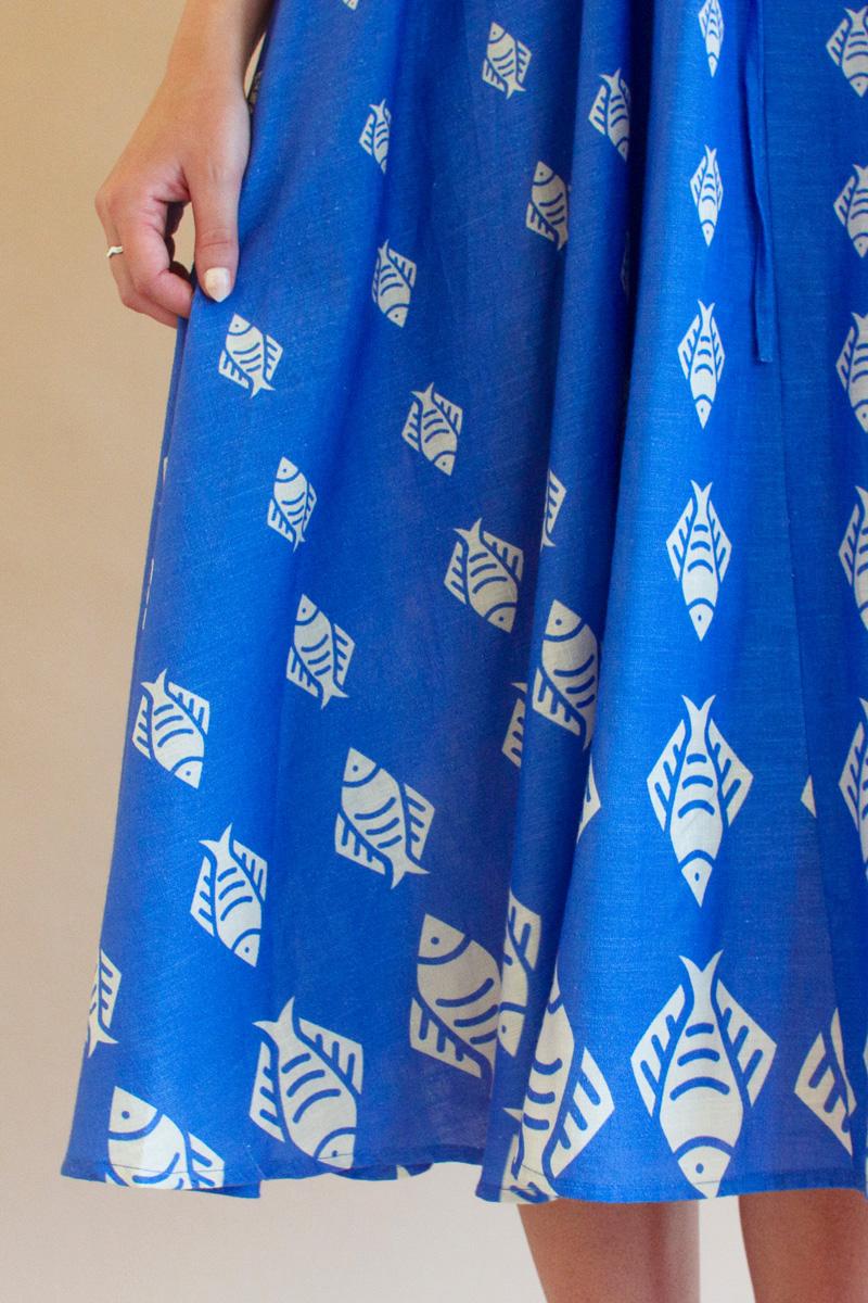 fish print dress with tie in front
