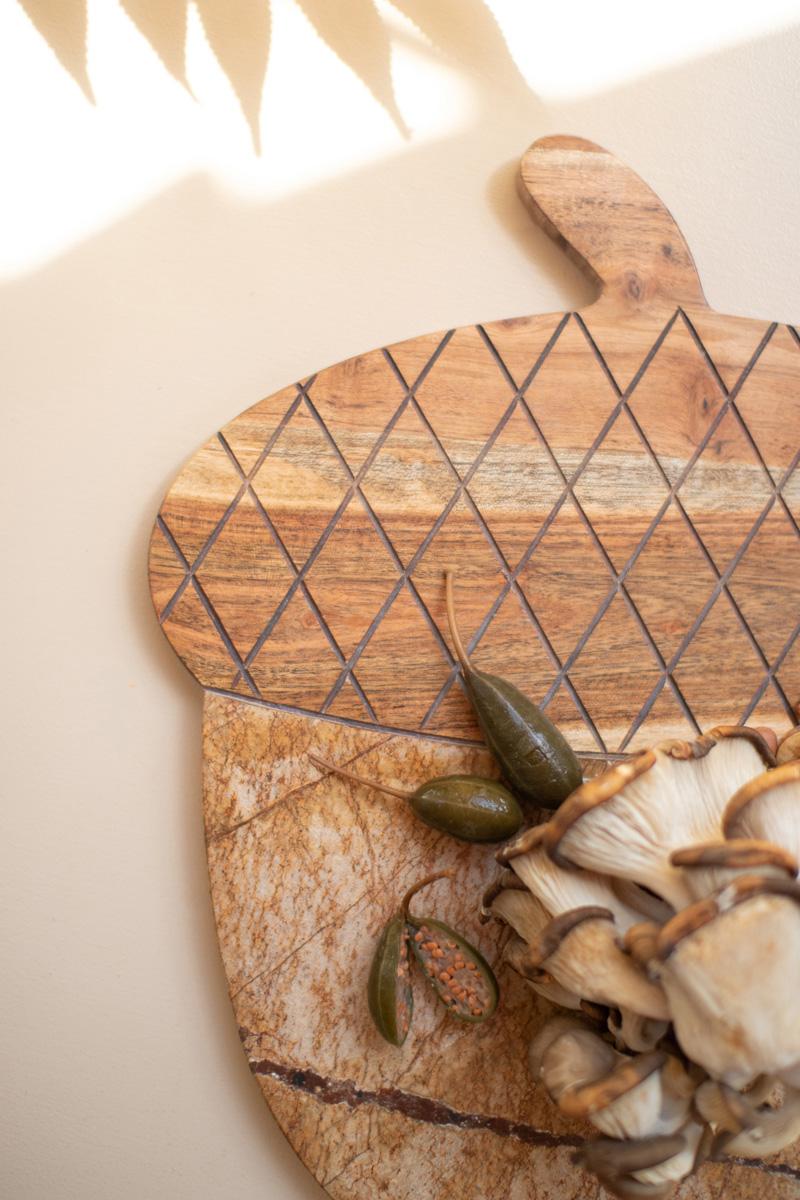 acacia wood and marble acorn serving board